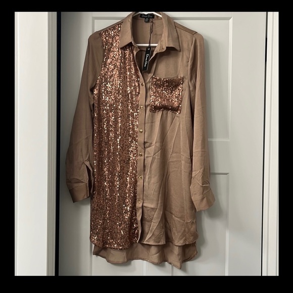 Dresses | Satin Sequence Button Down Dress | Poshmark